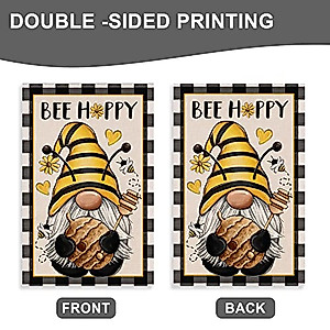 Covido Bee Happy Gnome Spring Decorative Garden Flag, Buffalo Plaid Check Summer Yard Outside Decorations, Farmhouse Outdoor Small Home Decor Double Sided 12 x 18
