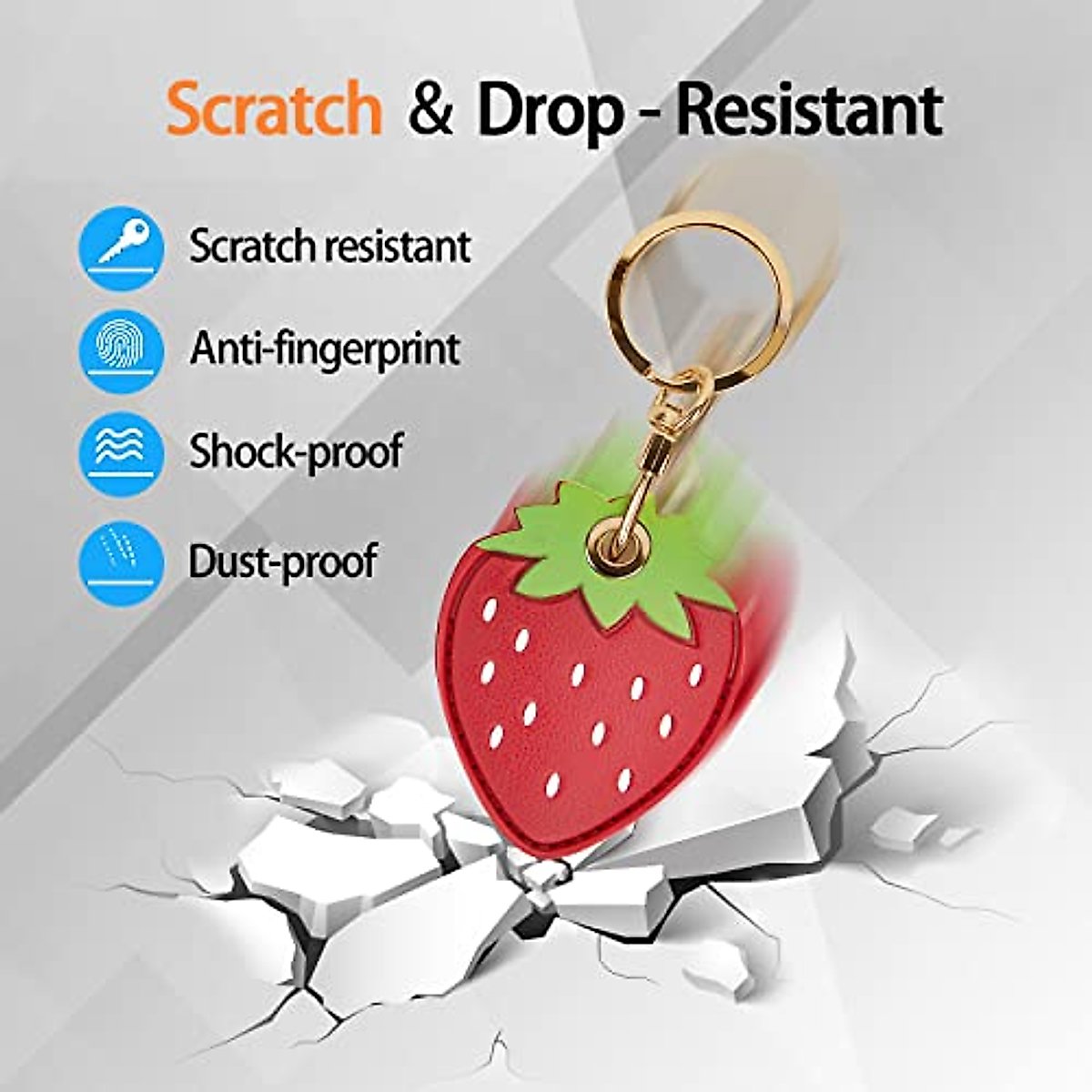 Leather Keychain Case Holder Compatible with Apple AirTag, GPS Airtag Keychain Finder Tracker with Key Ring, Anti-Scratch Protective Air Tag Cover for Keys, Wallet(Strawberry)