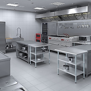 AmGood 36" Long X 24" Deep Stainless Steel Work Table with 2 Shelves | Metal Food Prep Station | Commercial & Residential NSF Utility Table