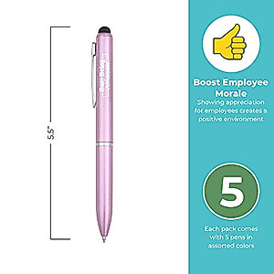 Cheersville 5 Pack Pastel Pens with Stylus Tip - Assorted Designs Motivational Quotes - Ballpoint Black Ink Fine Point 0.5mm, Assorted Designs School Office Home Onboarding Employee Gifts