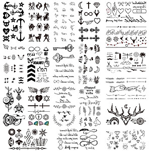 Glaryyears Fake Tiny Temporary Tattoo, 20 Pack Black Sketch Ink Line Small Tattoos Stickers, Various Styles for Fun Party Supplies Vacation on Body Face Hand Wrist
