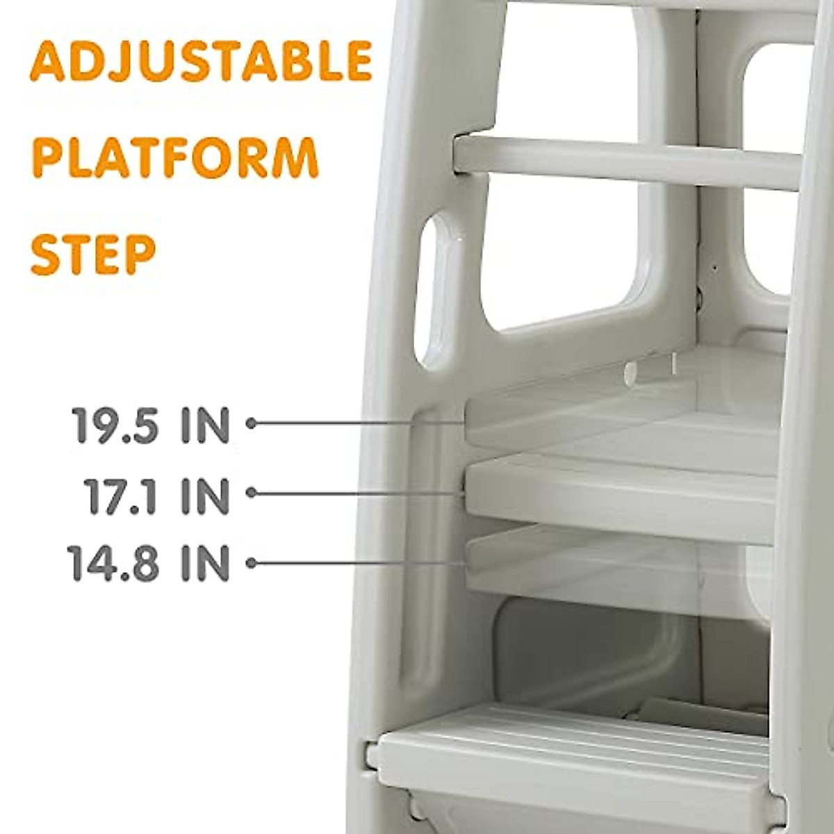 SDADI Childrens Step Stool with Three Adjustable Heights, Light Gray