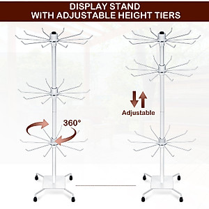 BBTO 2 Pcs Rotating Display Stand Jewelry Display Rack with Hooks Metal Earrings Stand for Vendors Necklace Bracelet Selling(White,28.35 x 11.81 Inch)