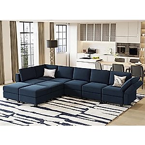Belffin Modular Convertible Sectional Sofa with Reversible Double Chaises Velvet L Shaped Convertible Couch with Storage Blue