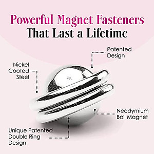 Maggie Snaps, Magnetic Snap Buttons, Reusable Magnetic Balls for Fastening Fabrics, Patented Round Magnets, Alternative to Tie Clips and Safety Pin, with Ring Fasteners, Pack of 4 - My Maggies
