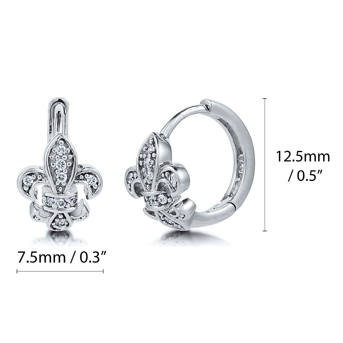 BERRICLE Sterling Silver Cubic Zirconia CZ Small Fashion Hoop Huggie Earrings for Women, Rhodium Plated 0.5"