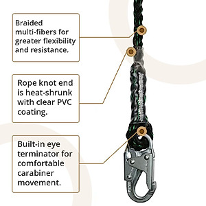 AFP 25 FT Vertical Lifeline Assembly w/Rope Grab Snap Hooks & Shock Absorber, ANSI & OSHA Rated Fall Protection Roofing Safety Equipment