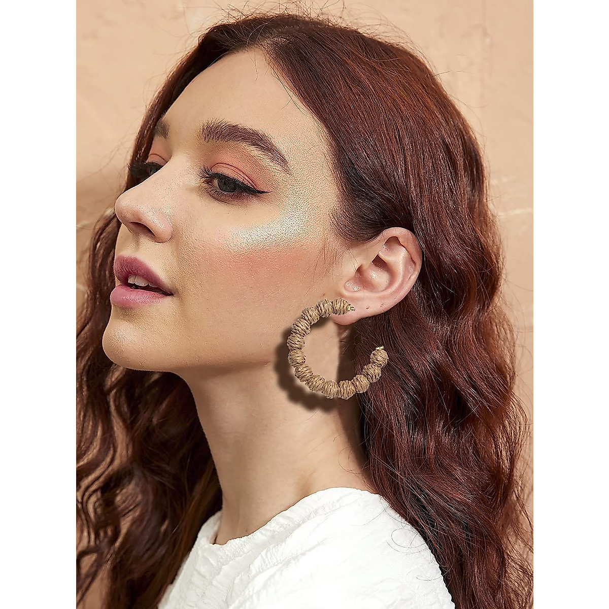 BSJELL 4 Pairs Rattan Earrings Hand Woven Geometric Statement Hoop Straw Wicker Braid Earrings Summer Beach Bohemian Drop Dangle Earrings for Women (A:Rattan Ball Hoop)