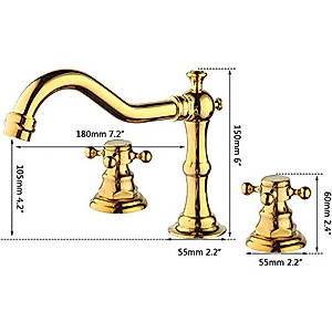 TECKI Kitchen Taps Faucet Bath Bathtub Retro Spout Golden Polished 3 Pieces Wash Basin Sink Brass Faucets Deck Mounted Cold and Hot Water Mixer Tap