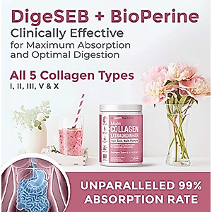 Multi Collagen Peptides Powder Supplement Types I, II, III, V, X - 5 Hydrolyzed Collagen Peptides– For Skin Hair Nails Joints –Triple Refined for Easy Mixing, Non-GMO Dairy Gluten-Free, Unflavored