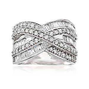 Ross-Simons 1.25 ct. t.w. Baguette and Round Diamond Highway Ring in Sterling Silver. Size 6