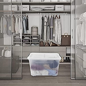 Rinboat 70 Quart Large Storage Bins with Lids, Stackable Clear Plastic Latching Boxes with Wheels, 4-Pack