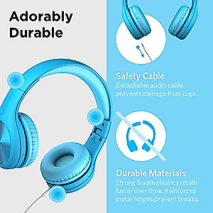 LilGadgets Connect+ Pro Kids Noise Cancelling Headphones - Designed with Kids' Comfort in Mind, Foldable Over-Ear Headset with in-line Microphone, Headphones Wired, Kids Headphones for School, Blue