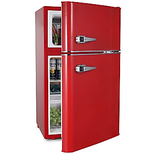 Northair 2-Door Mini Refrigerator with Freezer Compact Fridge with Removable Basket and Shelves 3.2 Cu Ft Red