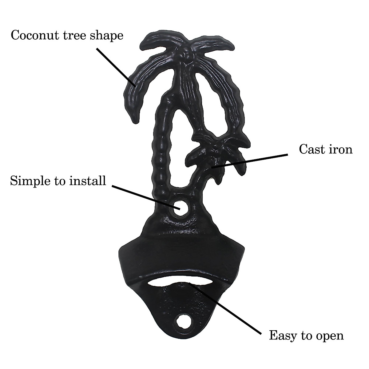 Luwanburg Black Cast Iron Palm Tree Novelty Bottle Opener, Rustic Wall Mount Bottle Opener Beach Coastal