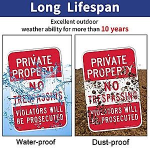 Private Property No Trespassing Sign, Violators Will Be Prosecuted, 18 x 12 Inches Engineer Grade Reflective Sheeting Rust Free Aluminum, Weather Resistant, Waterproof, Durable Ink, Easy to Mount