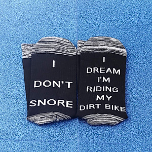 JXGZSO 2 Pairs Dirt Bike Socks Dirt Bike Gift Funny Socks I Don’t Snore I Dream I’m Riding My Dirt Bike Socks (Riding My Dirt Bike)