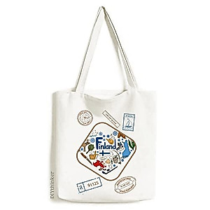 Finland Love Heart Landscap National Flag Stamp Shopping Ecofriendly Storage Canvas Tote Bag