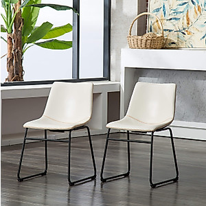 Roundhill Furniture Lotusville Vintage PU Leather Dining Chairs, Set of 2, White