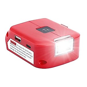 Elefly M18 Dual USB Charger Adapter Replacement for Milwaukee M18 Power Source 49-24-2371 with LED Work Light, Compatible with Milwaukee M18 Battery 48-11-1850 48-11-1862 48-11-1820