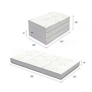 Inofia Folding Mattress, 4 Inch Memory Foam Trifold Mattress with Ultra Soft Bamboo Cover, Non-Slip Bottom & Breathable Mesh Sides - Foldable Guest Mattress, Cot Size (75" x 31" x 4")