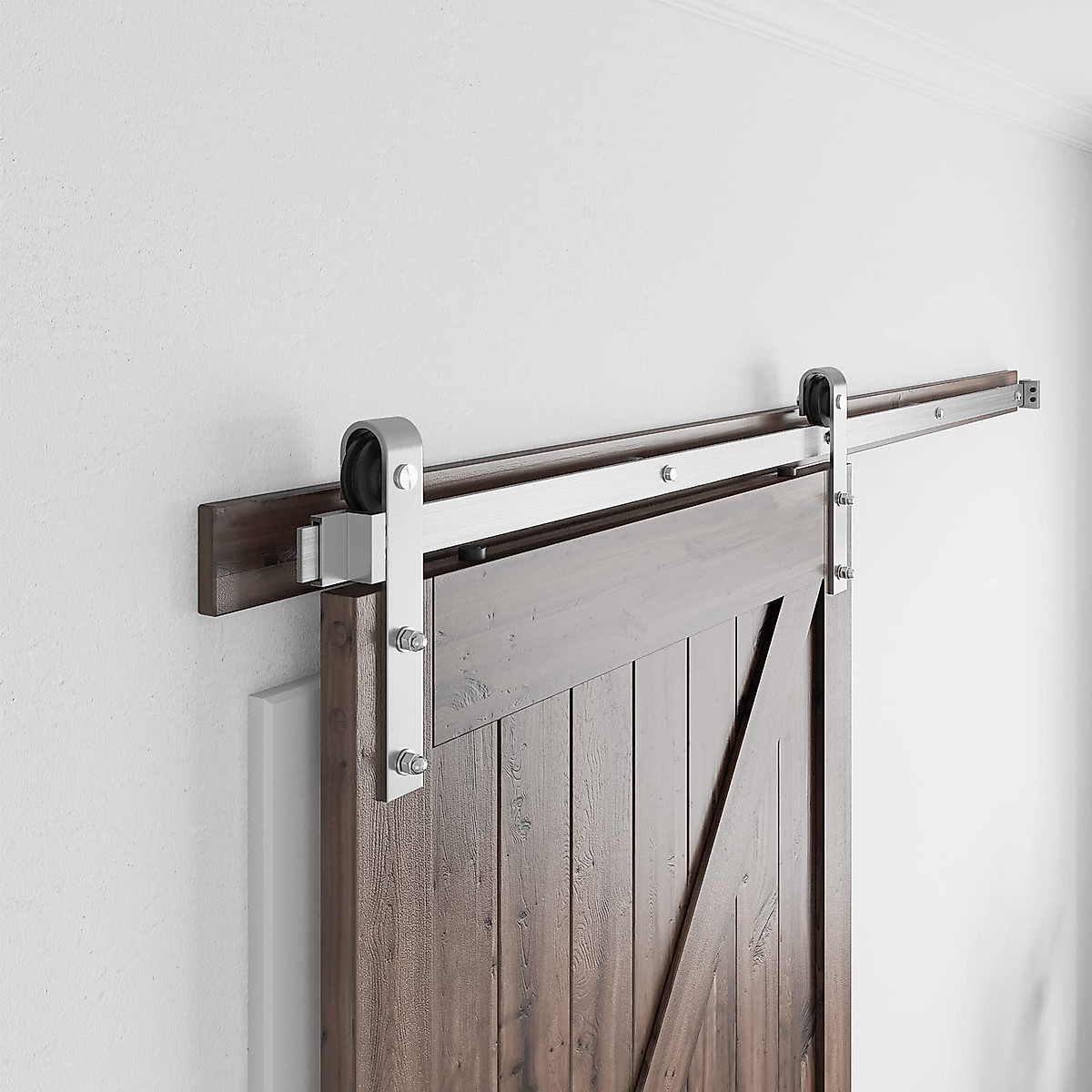 SMARTSTANDARD 6.6 Feet Brushed Nickel Barn Door Hardware Kit-Heavy Duty Sliding Track-Smoothly and Quietly-Easy to Install-Fit 36"-40" Wide Door Panel (J Shape Hanger)