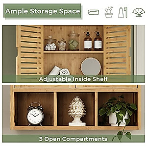 FORABAMB Bathroom Wall Cabinet Wood Medicine Cabinets with 2 Doors & Adjustable Shelves Over The Toilet Storage Cabinet with 3 Compartments Wall Mounted Storage Organizer for Kitchen Laundry Room