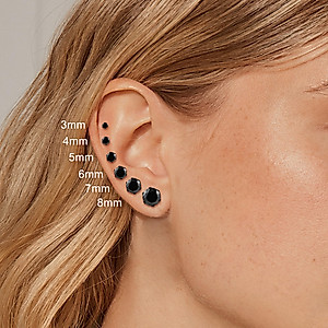 FIBO STEEL 3 Pairs Stainless Steel Black Stud Earrings for Men Women Hypoallergenic Mens Earrings Stud Set, Black Square Round Diamond CZ Stud Earrings Pierced 6mm