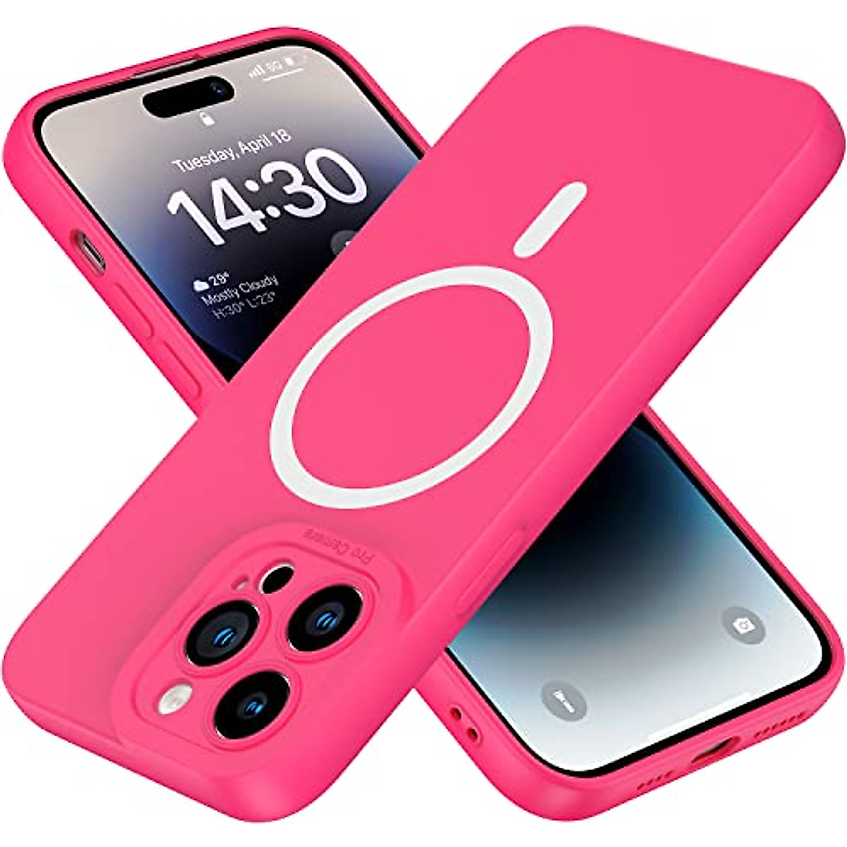 MYY Magnetic for iPhone 14 Pro Max Case,Silicone Shockproof Phone Case[MagSafe-Compatible] Soft Anti-Scratch Microfiber Lining Full Camera Lens Protection Cover 6.7'' (Hot Pink)