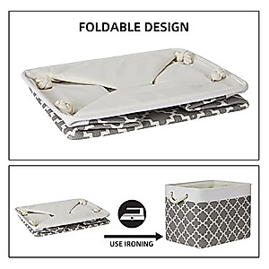 Bidtakay Baskets Set Fabric Storage Bins-White&Quatrefoil Grey Bundled Baskets of 2 Large Baskets 16" X 11.8" X 11.8" + 6 Small Baskets 11.8" X 7.8" X 5"