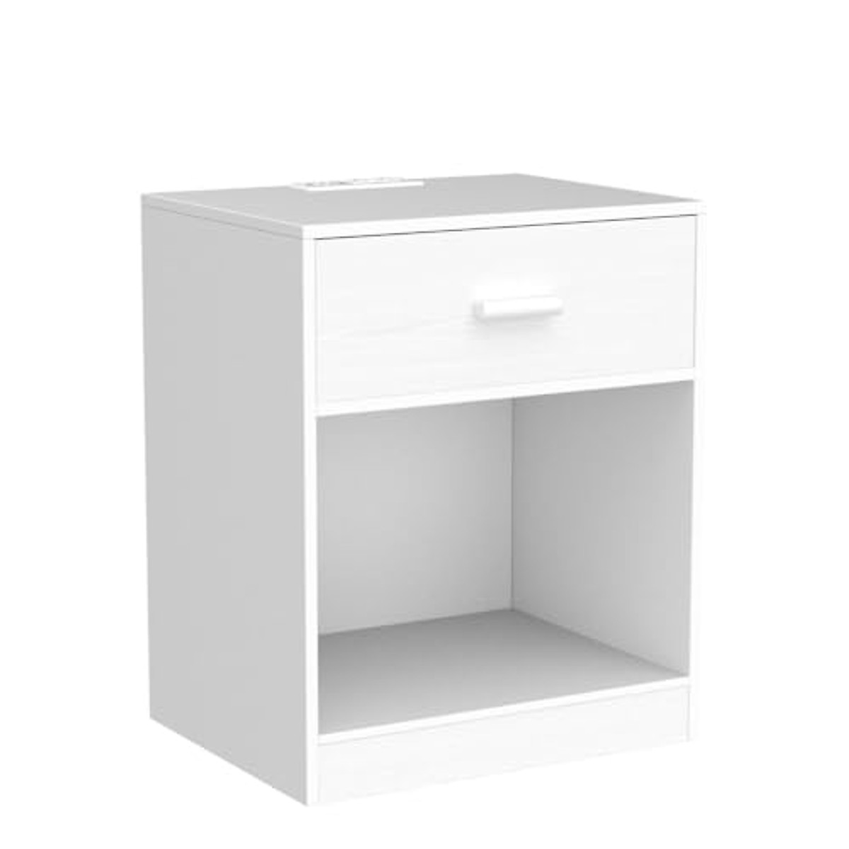 Quimoo Nightstand Set of 2, Night Stand with Charging Station and LED Light, Bedside Table with 1 Drawer, Modern Nightstand with 1 Open Storage Storage for Living Room,White