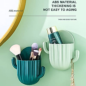 Gecau 4PC Cactus Shape Storage Box - Punch-Frees Cartoon Soap Holder - Wall Mounted Makeup Tool Container for Shower Toilet Bathroom Kitchen