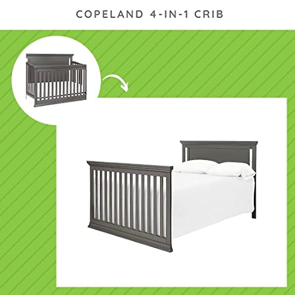 Full Size Conversion Kit Bed Rails for Davinci Copeland 4-in-1 Crib (Slate)