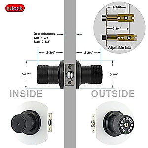 iulock Smart Door Knob with Keypad and Key,Keyless Entry Door Lock with Rubber Grip, Auto Lock,50 User Code,Waterproof, Easy to Install and Program for Bedroom Garage Office Gate (Matte Black)