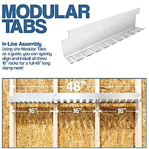 Fulton Woodworking Tools Modular Clamp Rack Assortment with 1 Each F-Clamp Rack •1 Each Bar/Parallel Clamp Rack and 1 Each Pipe Clamp Rack Included, Quick to Align •Pre-Drilled 16 inch on Center