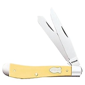Old Timer 94OTY Gunstock Trapper 6.9in S.S. Traditional Folding Knife with 3in Clip Point Blade and Yellow Handle for Outdoor, Hunting, Camping and EDC