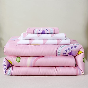 URBONUR 4-Piece Toddler Bedding Set - Ultra Soft Colorful Rainbow Cloud on Pink Girls Toddler Comforter Set - Include Comforter, Flat Sheet, Fitted Sheet and Reversible Pillowcase