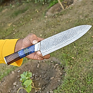 OceansBay 7" Super Sharp Professional Chef Knife with Laser Damascus Pattern in Gift Box, Premium Stainless Steel Kitchen Knife use for Meat, Sushi and Vegetable Chef Knives with Ergonomic Handle