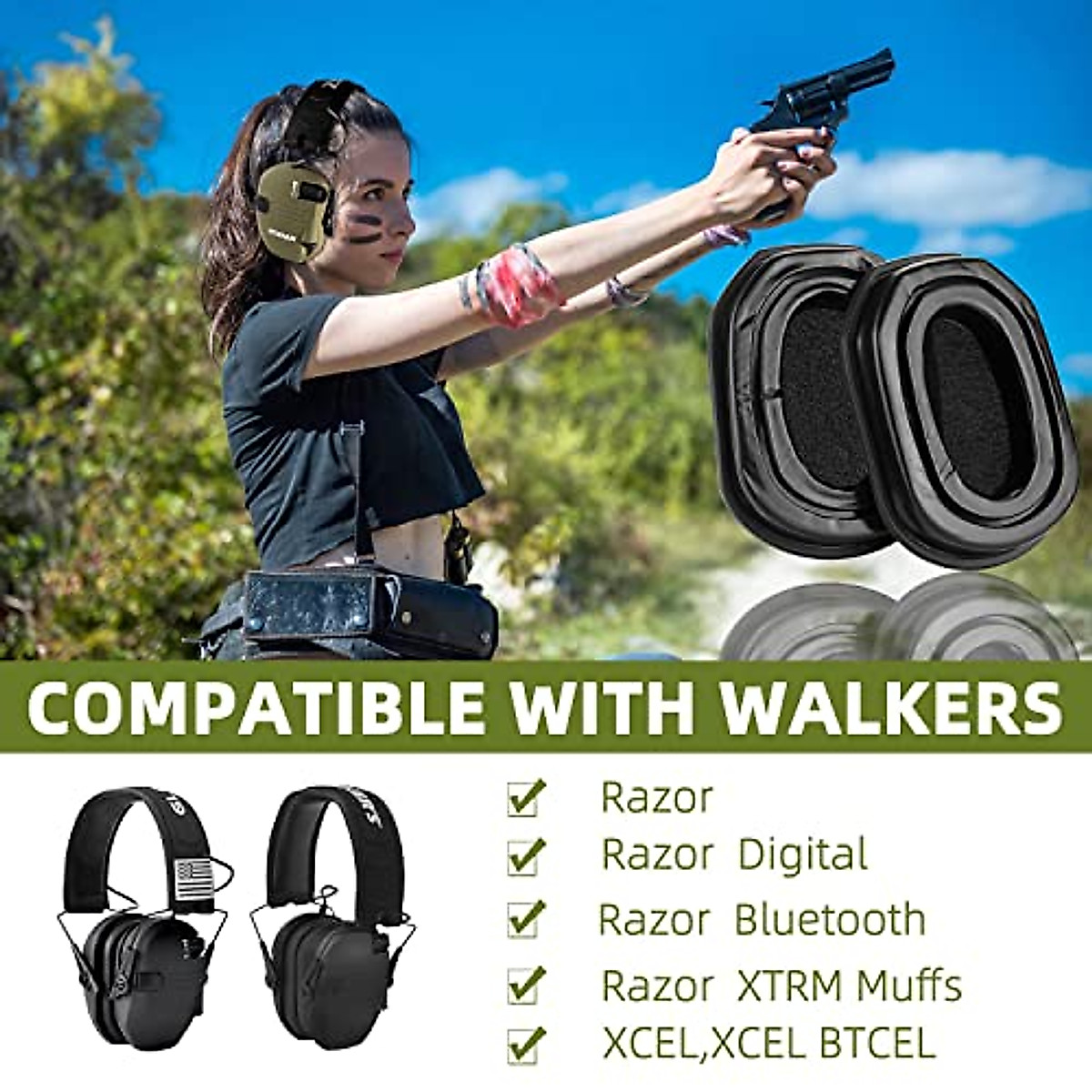 ZOHAN EP03 Gel Ear Pads for Walker’s Razor Earmuffs, Soft and Comfortable Replacement Gel Ear Cups with Sealed Bottom Shell