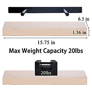 QsQueen Floating Shelves 15.75inch Set of 2, Solid Pine Wood, Wall Shelves with Invisible Bracket, Wall Mounted Wooden Display Shelf for Bathroom, Bedroom, Kitchen, Office, Living Room Decor.