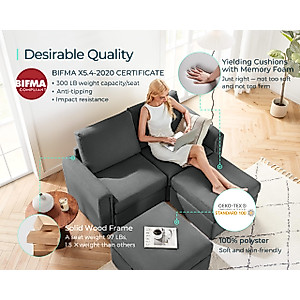 LINSY HOME Modular Sectional Sofa, Convertible Couch with Storage, Memory Foam, Modular Couch Set with Ottomans, Small Loveseat Sofa Couch with Chaise for Small Space, Living Room, Dark Gray