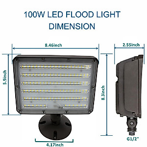 Dusk to Dawn Outdoor 100W LED Flood Light with Knuckle, 14000LM 1000W Equivalent, 100-277V 5000K Daylight, ETL Commercial LED Flood Light Fixture, Outdoor Security Lighting for Landscape,Parking Lot