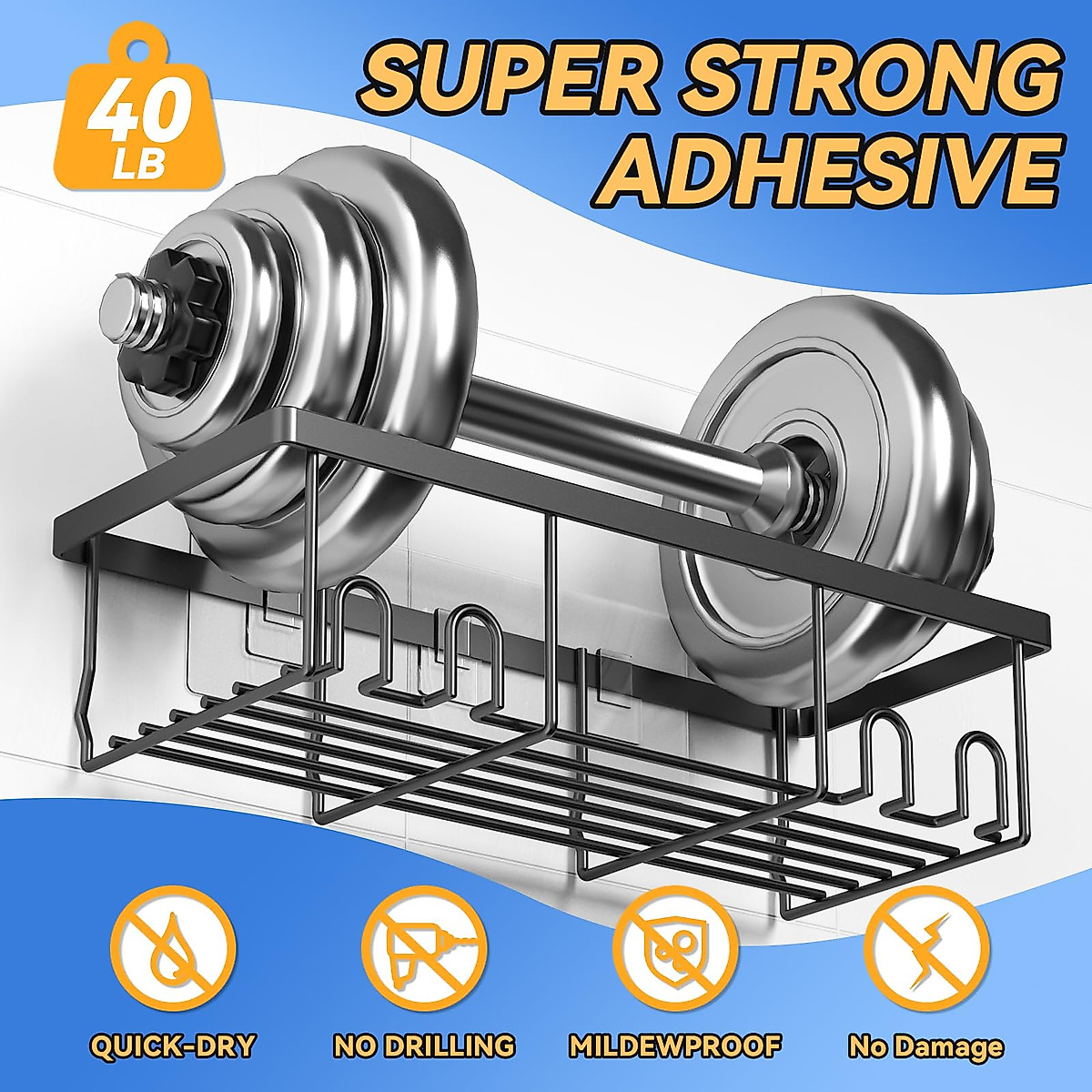 Prlsca Shower Caddy 4 Pack - Adhesive Shower Organizer, Wall Shelf for Inside Shower Storage with Soap Dish&Hook，No Drilling Rustproof Shower Shelves for Home Decor & Bathroom Accessories & Kitchen