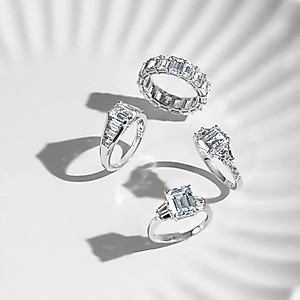 DIAMONBLISS Tapered Baguette & Emerald Cut Ring 925 Sterling Silver Single Prong Set Engagement Ring Band | 4.00 Carats Cubic Zirconia CZ Simulated Diamond (8)