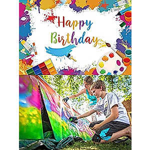 Art Paint Happy Birthday Backdrop Decorations Art Paint Happy Birthday Banner Painting Art Birthday Photo Background for Home Indoor Outdoor Birthday Party Decorations Supplies 70.8 x 47.2 Inch