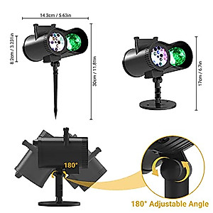 Christmas Holiday LED Projector Lights，Waterproof 3D Ocean Wave & 20 Patterns Double Projection Light with Remote for Birthday Party Garden Decorations