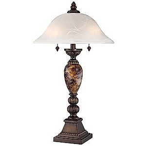 DIRKES Traditional Table Lamp 27" Tall Aged Bronze Marble White Alabaster Glass Dome Shade for Bedroom Living Room Bedside