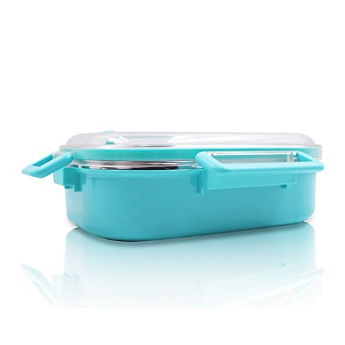 FINEX Frozen Blue Bento Box Container Set with Clear Lid & Spoon - Princess Elsa Anna Olaf Snowman
