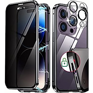 [2023 New Safety Lock+Camera Protector] Magnetic Case for iPhone 13 Pro Max,[100% Screen Sensitivity ][Anti-Peeping Screen Protector] Double Sided 9H Glass Privacy Case for iPhone 13 Pro Max
