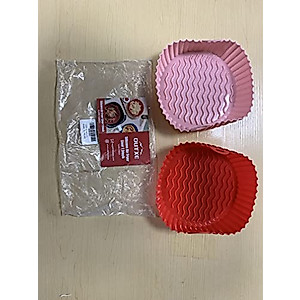 OUTXE 2-Pack Silicone Air Fryer Liner 7.5inch Reusable Air Fryer Silicone Basket Heat Resistant Easy Cleaning Air fryers Silicone Pot Round for 3 to 5 Qt for Air fryer Oven Accessories (Pink+Red)